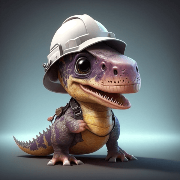 AI Prompt: cute baby dinosaur, female, engineer, happy, with a white ...