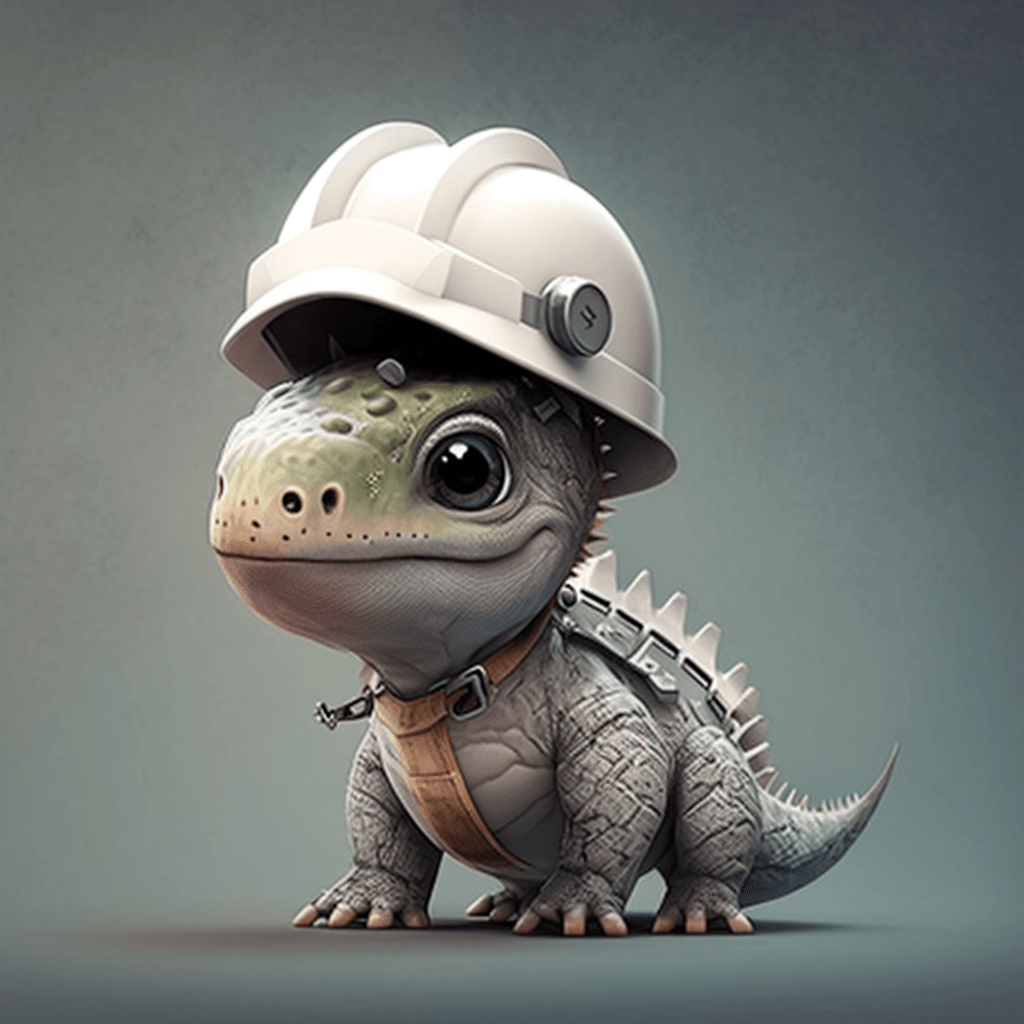 AI Prompt: cute baby dinosaur, female, engineer, happy, with a white ...